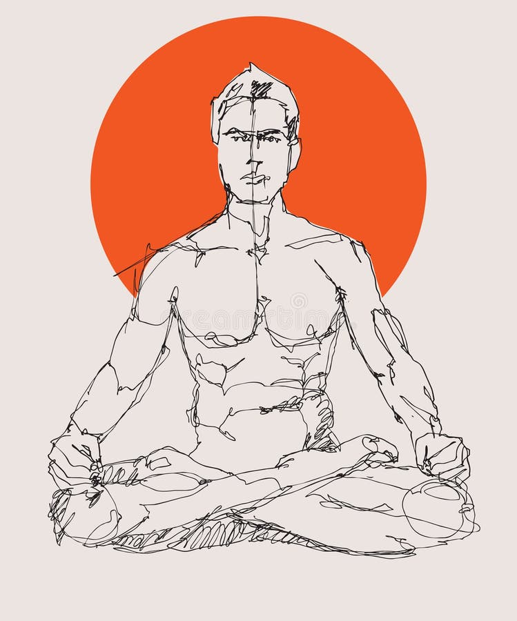 Drawing Illustration of a Man Sitting and Practicing Meditation, Yoga ...