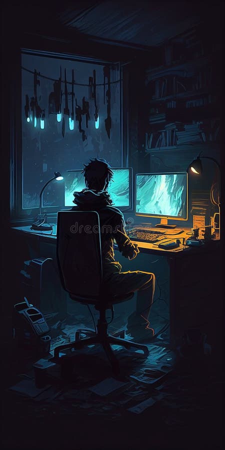 Illustration of Young Man Playing Game in Desktop at Bedroom Stock ... Illustration of Young Man Playing Game in Desktop at Bedroom Stock ...