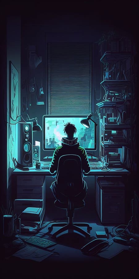 Illustration of Young Man Playing Game in Desktop at Bedroom Stock ... Illustration of Young Man Playing Game in Desktop at Bedroom Stock ...