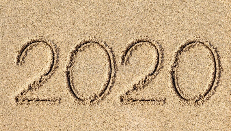 2020 Year Written on the Beach Sand Stock Image - Image of sunlight ...