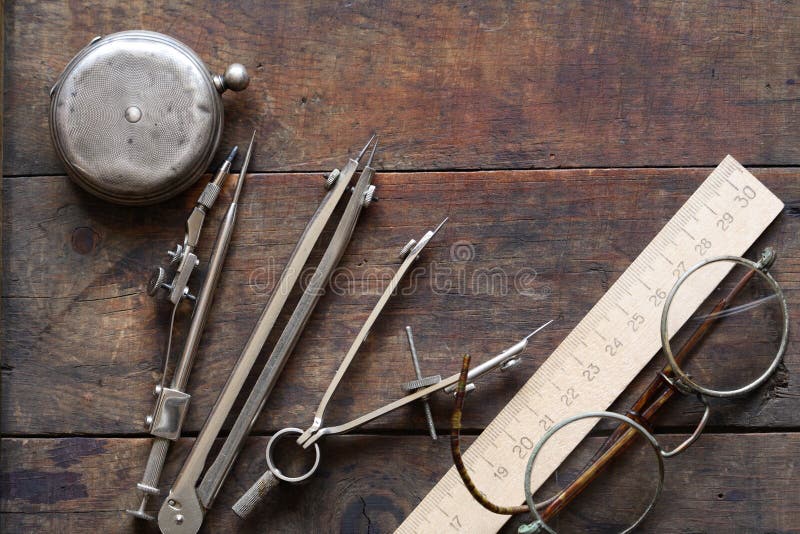 Set of Drawing Instrument and Rulers on Graph Paper Stock Image - Image ...