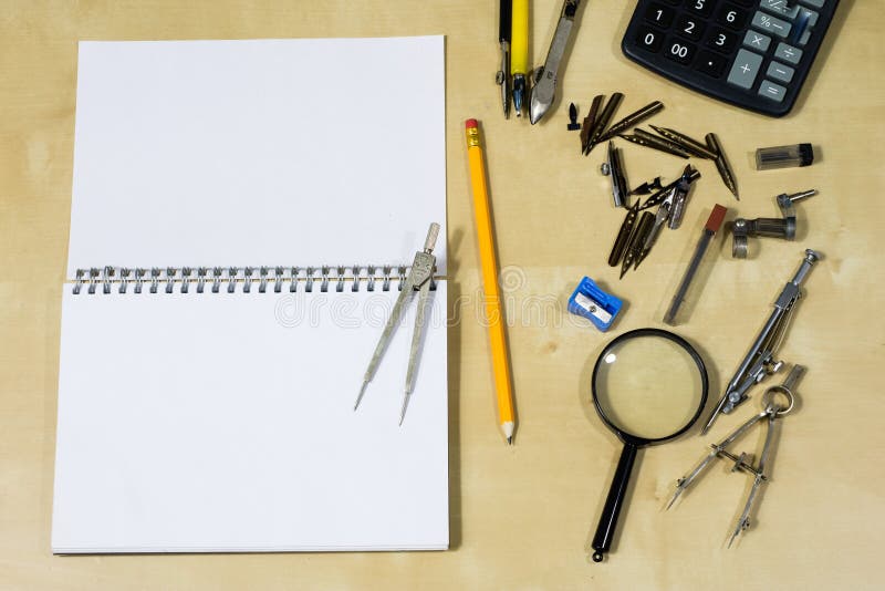 Drawing Instruments and a Notebook on the Work Table. Accessories for ...