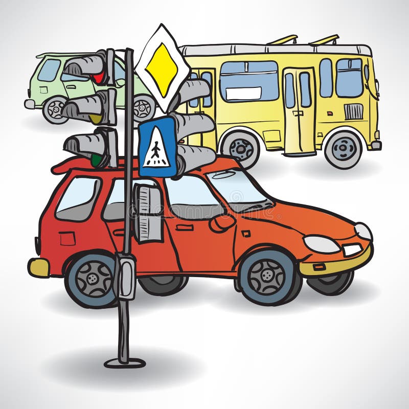 Drawing an Intersection with Traffic Lights, Buses and Cars Stock ...