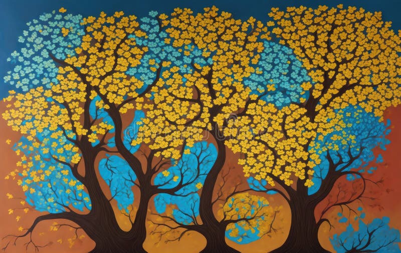 Drawing of the Interweaving of Three Autumn Trees Stock Image - Image ...