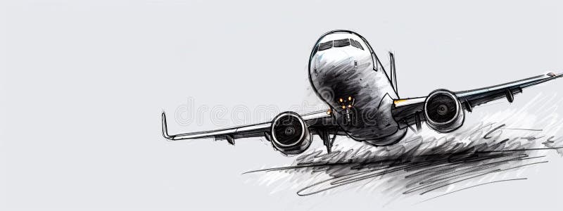 A Drawing of a Jet Airliner Taking Off from the Runway with Its Landing ...