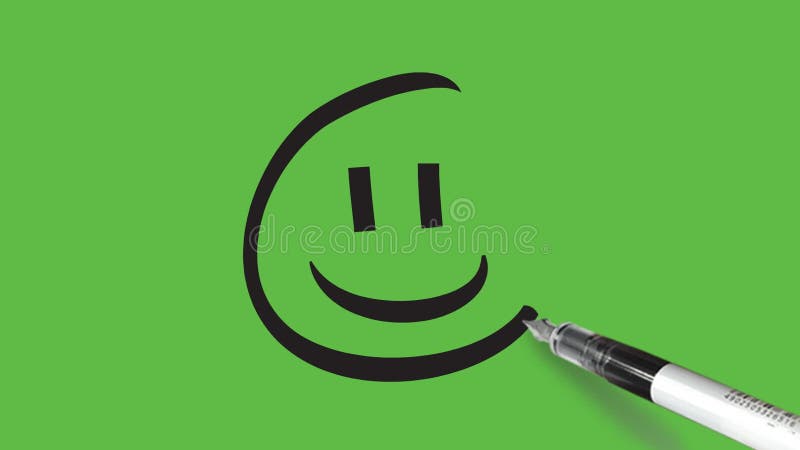 Drawing a Jolly Face with Black Outline on Abstract Green Background ...