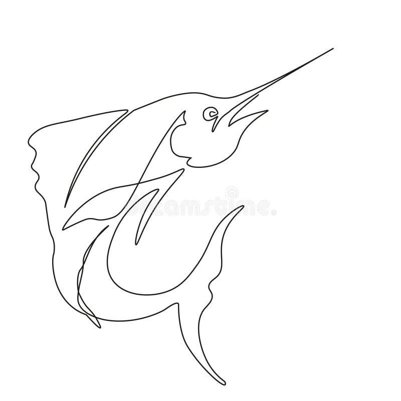 Drawing of a Jumping Swordfish Made in the One Line Art Technique Stock ...