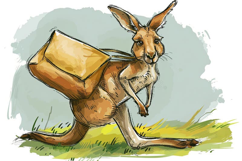 A Drawing of a Kangaroo Holding a Box in Its Pouch Stock Illustration ...