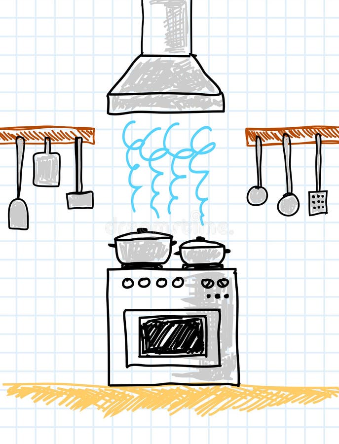 Drawing of kitchen stock vector. Illustration of furnishing - 23050624