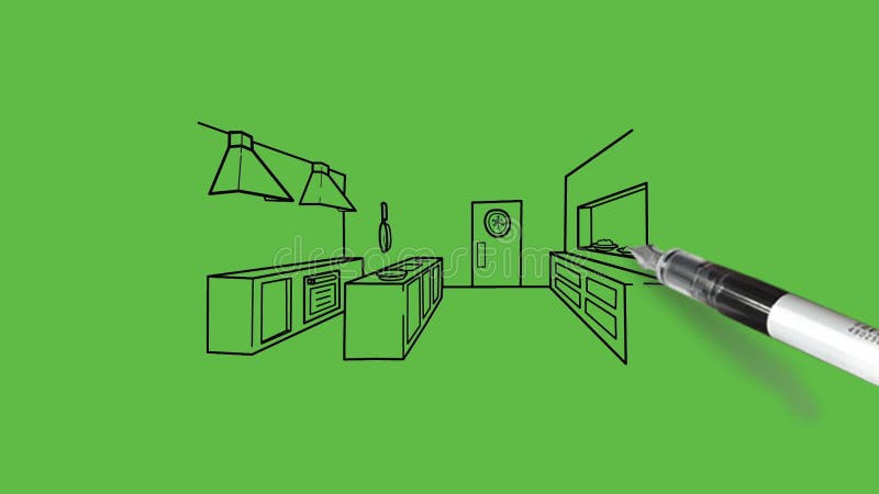 Drawing a Kitchen with Chimney with Grey and Blue Colour Combination on ...