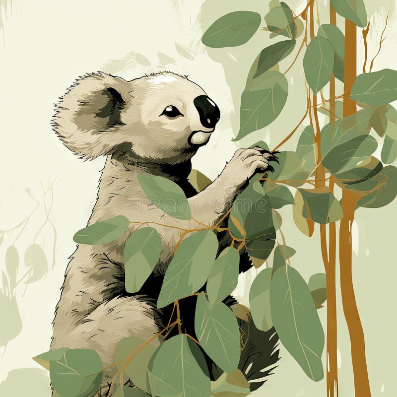 A Drawing of a Koala Sitting on a Tree Branch. Generative Ai Stock ...