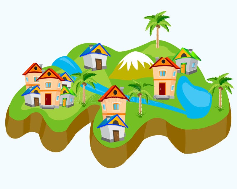 Drawing Of The Land With House Stock Vector - Illustration of mainland ...