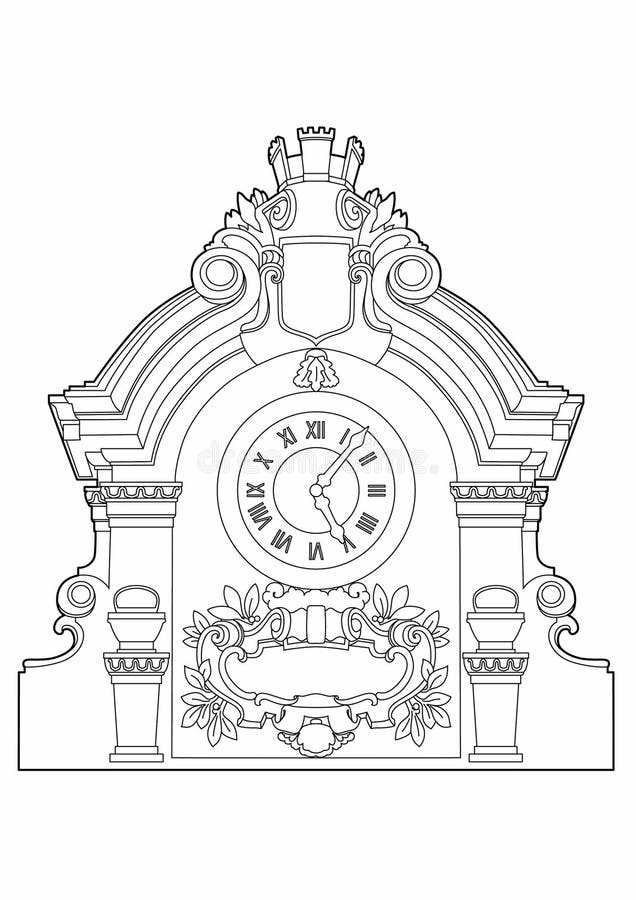 Drawing of a large clock stock vector. Illustration of vector - 145761344