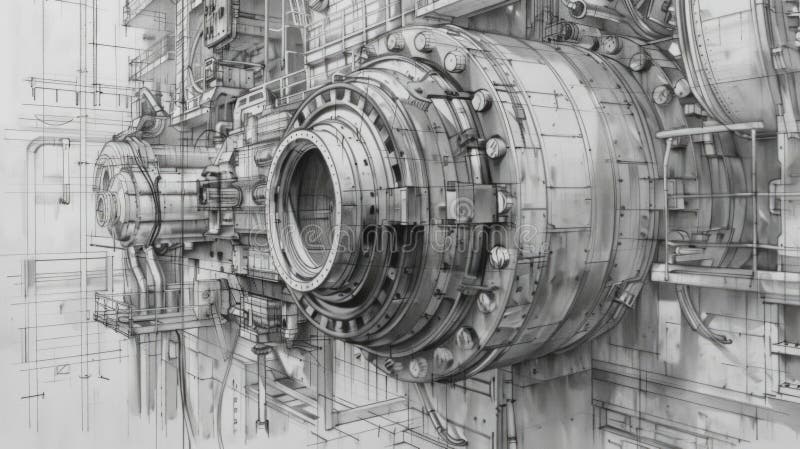 A Drawing of a Large Machine in a Building. Suitable for Industrial ...