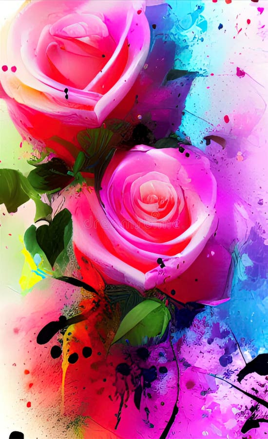 Drawing of a Large Rose Flower on a Bright Multicolor Background ...