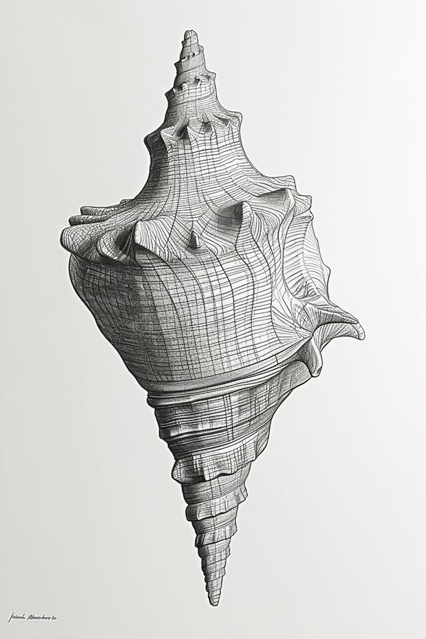 A Drawing of a Large Shell on a White Background Stock Illustration ...
