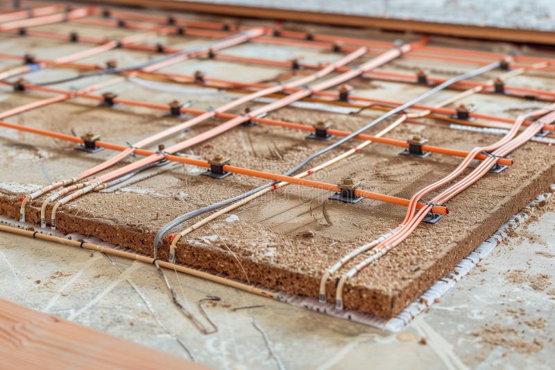 Drawing Layout Lines for Underfloor Heating on Subfloor Stock Image ...