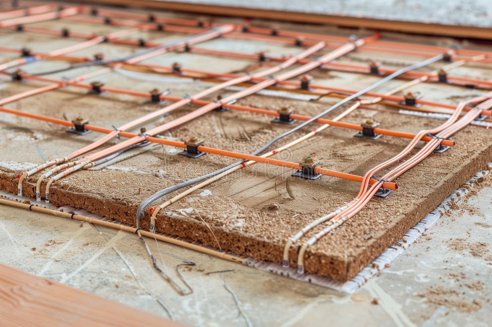 Drawing Layout Lines for Underfloor Heating on Subfloor Stock Image ...