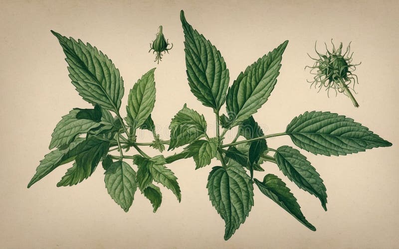 A Drawing of a Leafy Plant with a Stem and a Flower Stock Illustration ...