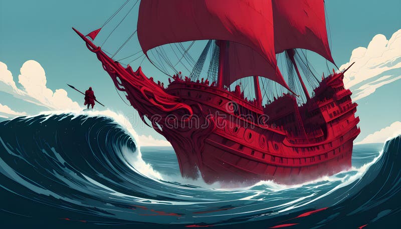 Drawing of the Legendary Red Pirate Ship Stock Illustration ...