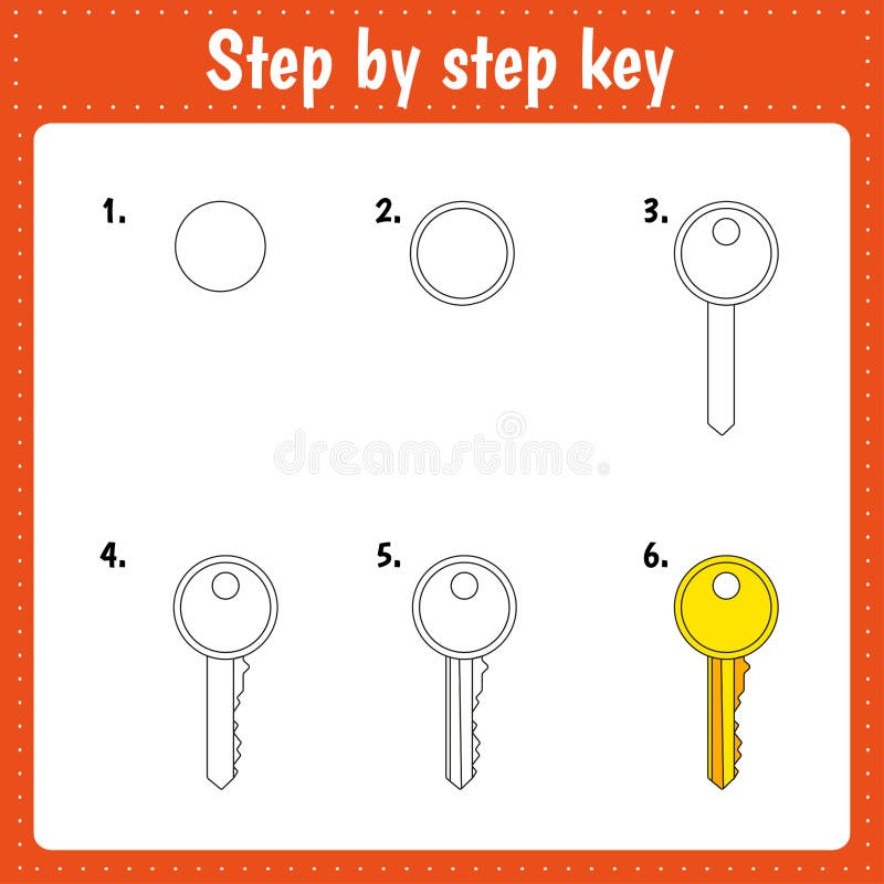 Drawing Lesson for Children. How Draw a Key. Drawing Tutorial. Step by ...