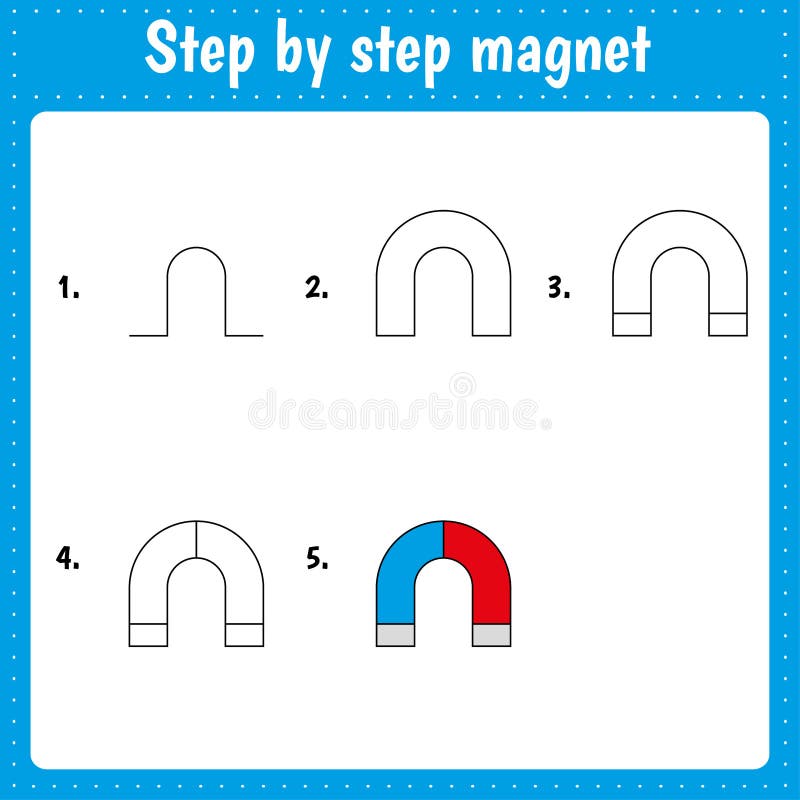 Drawing Lesson for Children. How Draw a Magnet Stock Vector ...
