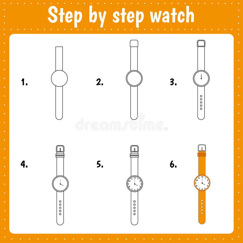 Drawing Lesson for Children. How Draw a Wrist Watch Stock Vector ...