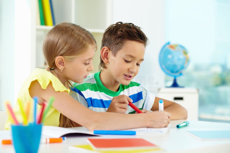 Drawing at lesson stock image. Image of girl, education - 33657367