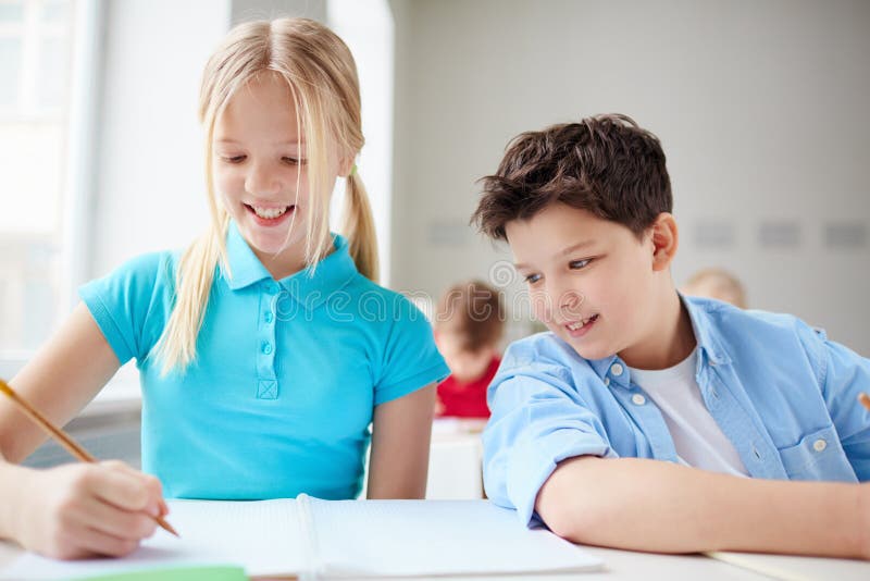 School Children Writing Together Stock Image - Image of caucasian, kids ...