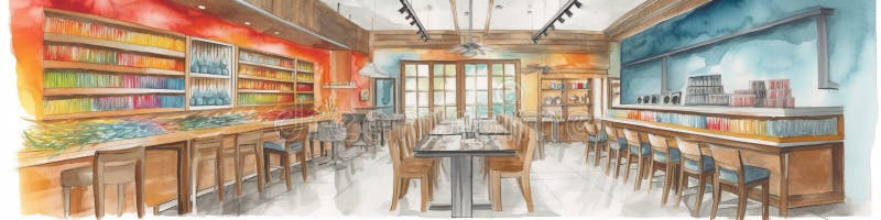 A Drawing of a Library with Tables and Chairs. AI Generative Image ...