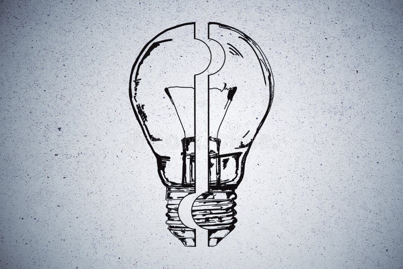 Drawing Light Bulb Puzzle on Concrete Wall Stock Illustration ...