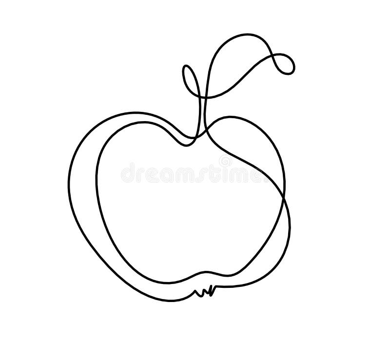 Line Apple with Leaf. Raster Illustration on White Background. Stock ...