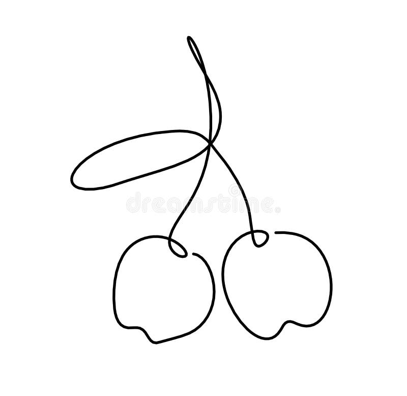One Line Cherry Drawing, Isolated on White Stock Vector - Illustration ...