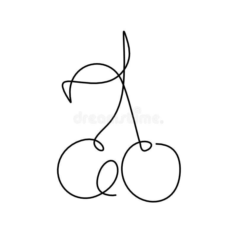 One Line Cherry Drawing, Isolated on White Stock Vector - Illustration ...