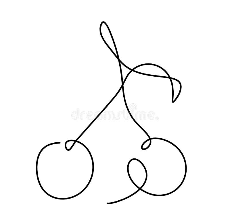 One Line Cherry Drawing, Isolated on White Stock Vector - Illustration ...