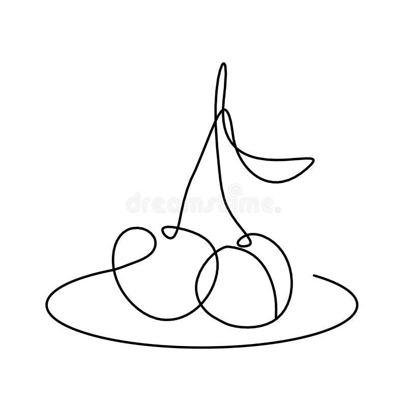 One Line Cherry Drawing, Isolated on White Stock Vector - Illustration ...