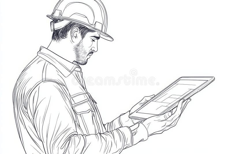 This Drawing is a Line Drawing of an Engineer at Work at a Construction ...