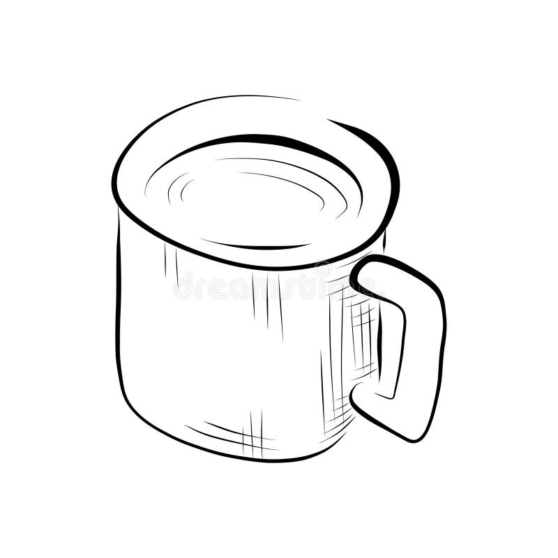 Drawing Lines. Art Line Mug with Coffee, Tea, Milk Stock Vector ...