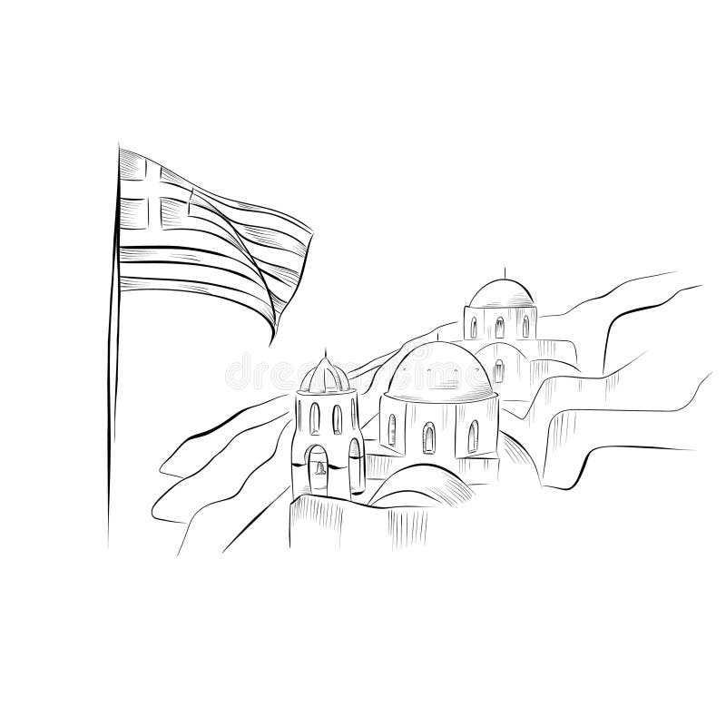 Drawing Lines. Line Art Landscape of Greece, Flag Stock Vector ...