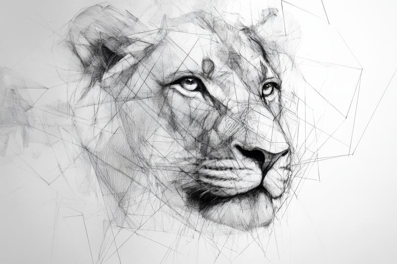 A Drawing of a Lion with a Very Sharp and Pointed Nose Stock ...