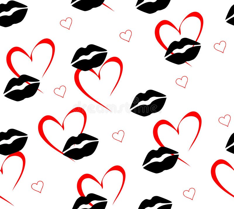 Drawing Lips and Red Hearts of Different Sizes. Stock Illustration ...