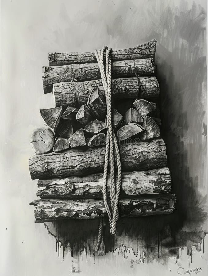 A Drawing of Logs with Rope and a Rope Stock Photo - Image of lumber ...