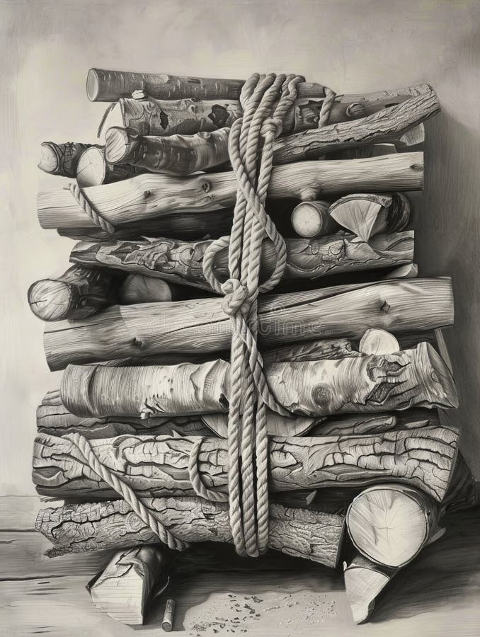 A Drawing of Logs with Rope and Rope Stock Photo - Image of rope ...