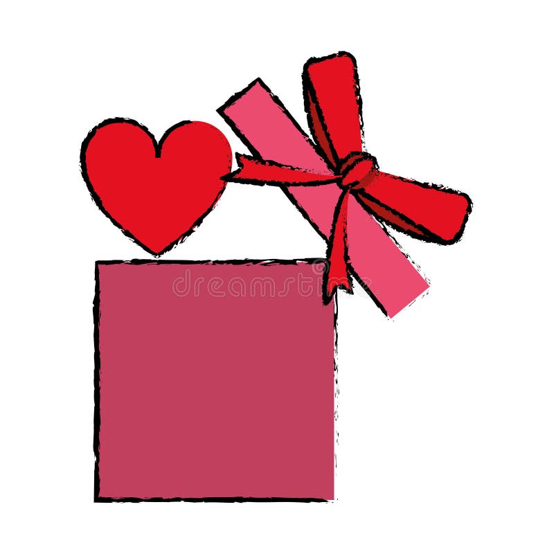 Drawing Red Gift Box Heart Love Present Stock Vector - Illustration of ...