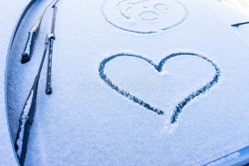 Drawing of Love Heart in the Snow. Stock Photo - Image of glass, heart ...