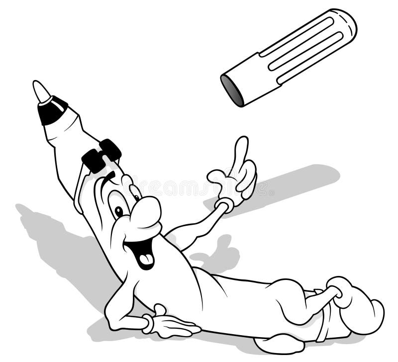 Drawing Of A Lying Felt Tip Pen Pointing With A Hand To A Falling Top