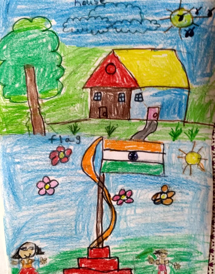 Drawing Made with Crayon by Kid Stock Photo - Image of leisure ...