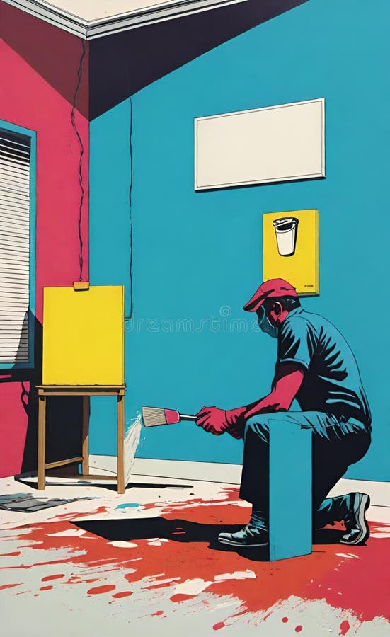 Drawing of a Male Builder at Work Stock Illustration - Illustration of ...