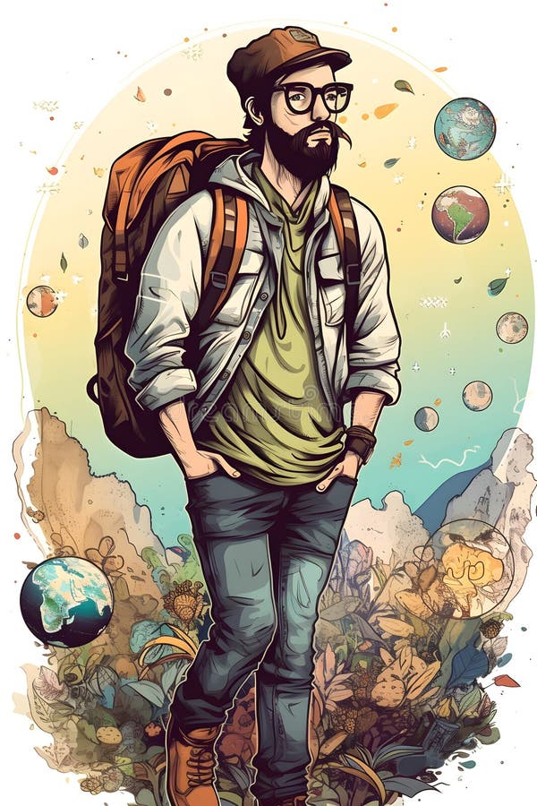 Drawing of Man with Backpack and Backpack on His Back. Generative AI ...