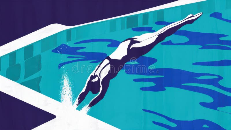 A Drawing of a Man Diving into the Water from an Elevated Platform, AI ...